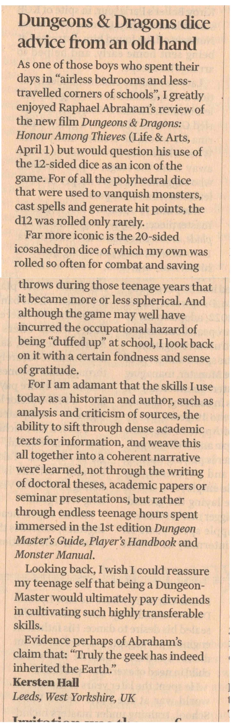 Careers advice from teenage years rolling funny shaped dice… – Kersten Hall